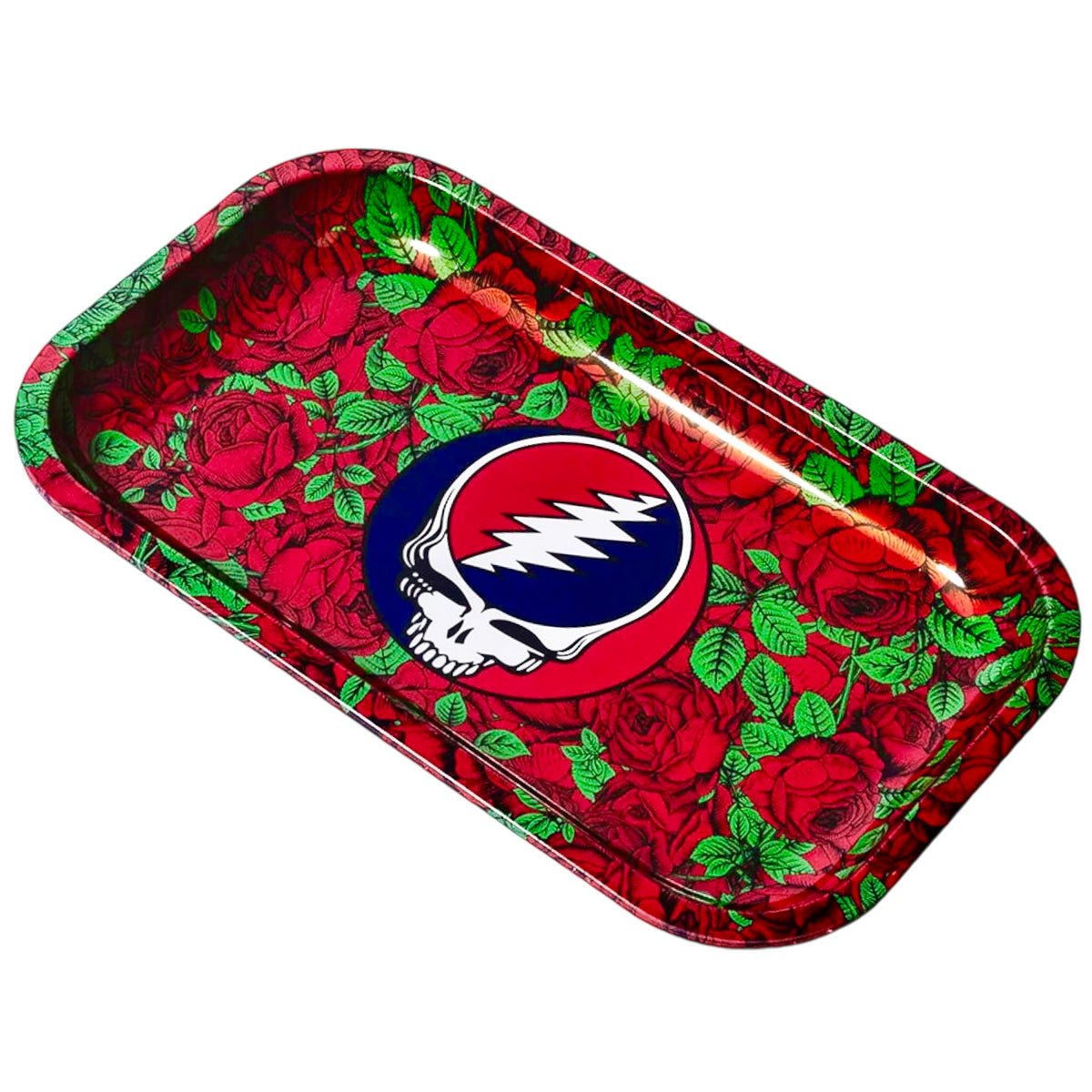 Grateful Dead Roses Rolling Tray – Smoke Glass Vape
